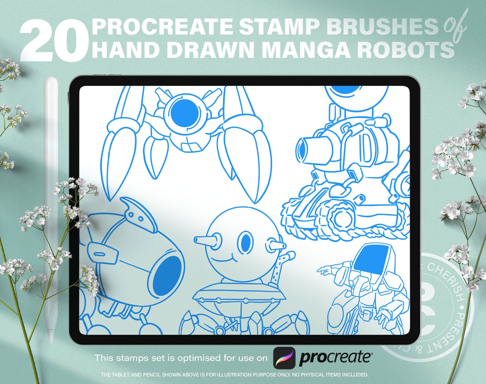 20 Procreate Anime Robot Stamp Brushes. Hand Drawn Manga Chibi Robots ...