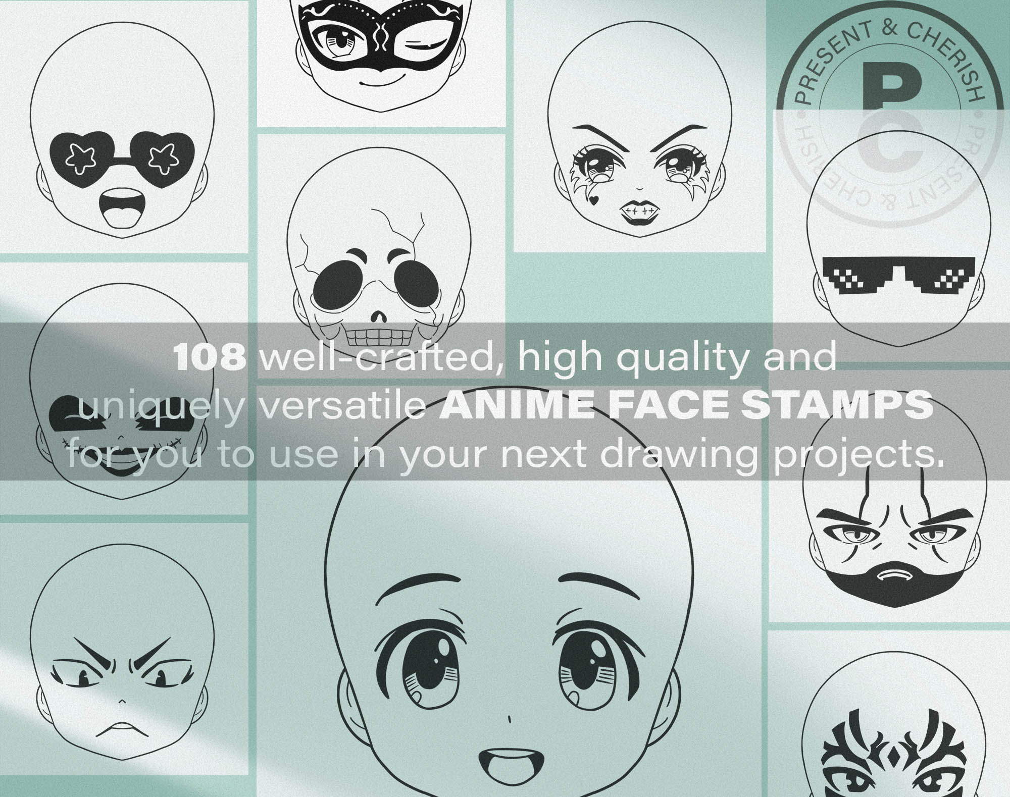 108 Procreate Anime Face Stamps Mega Bundle. Manga Head - Etsy