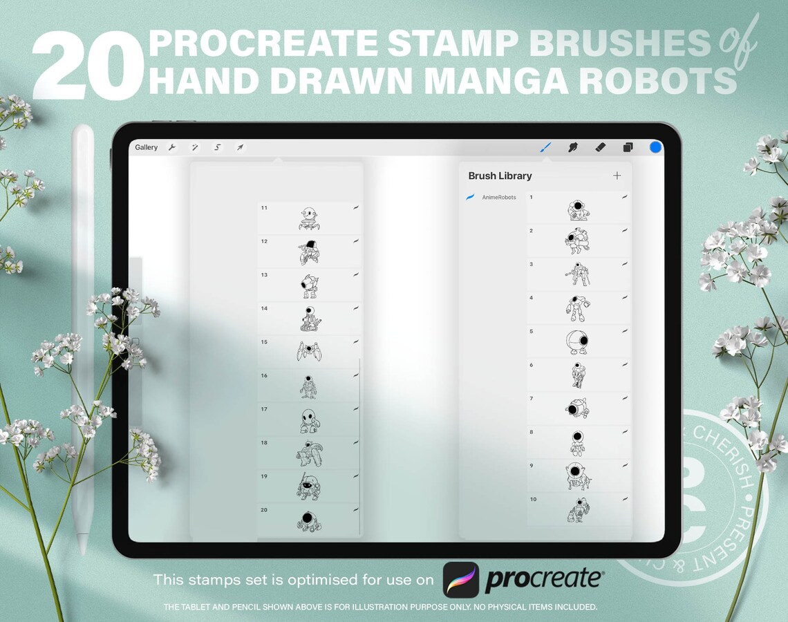 20 Procreate Anime Robot Stamp Brushes. Hand Drawn Manga Chibi Robots ...