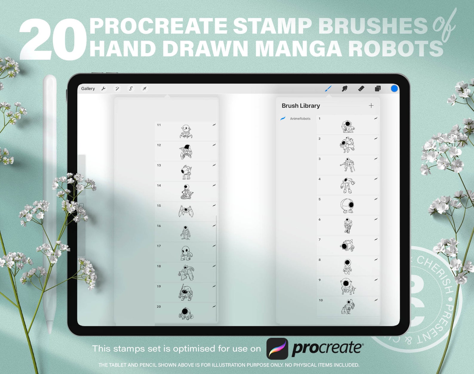 20 Procreate Anime Robot Stamp Brushes. Hand Drawn Manga Chibi Robots ...