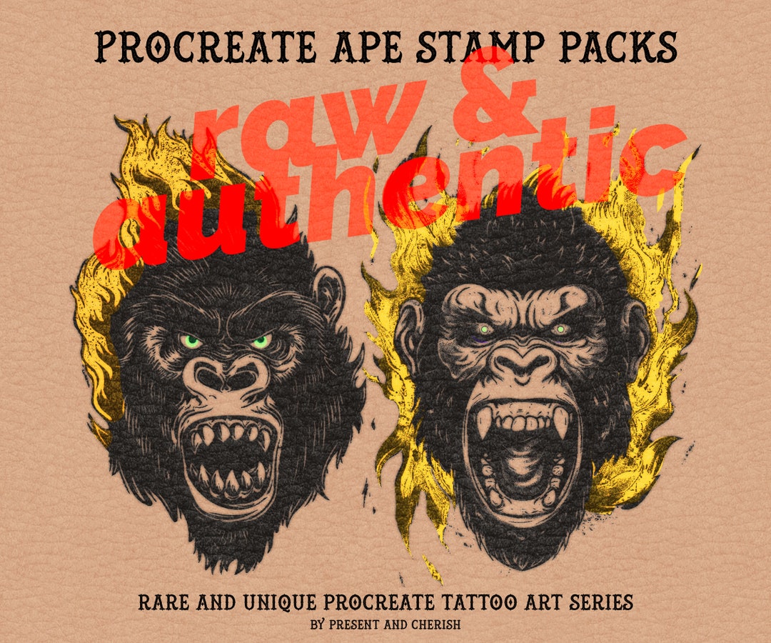 Procreate Ape Tattoo Stamp Packs - Set 1 | 20 Gorilla, Chimpanze ...