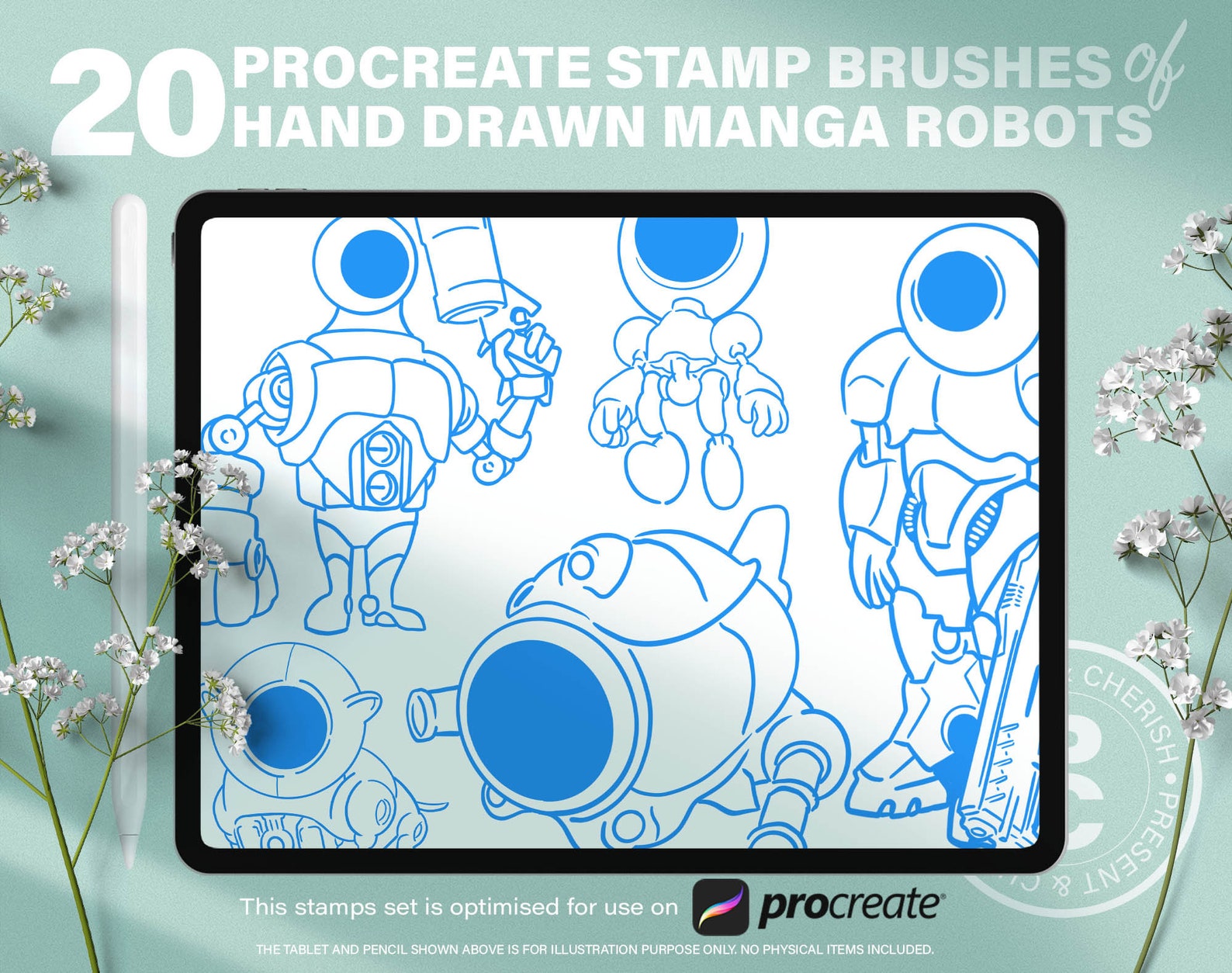 20 Procreate Anime Robot Stamp Brushes. Hand Drawn Manga Chibi Robots ...