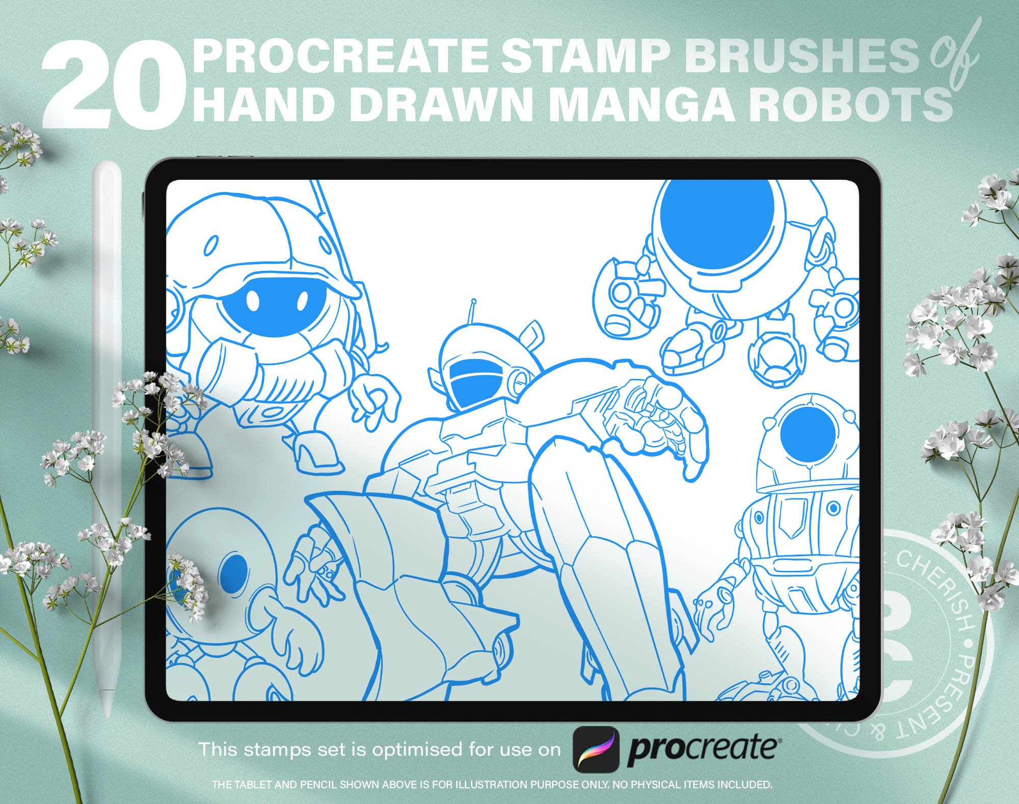 20 Procreate Anime Robot Stamp Brushes. Hand Drawn Manga Chibi Robots ...