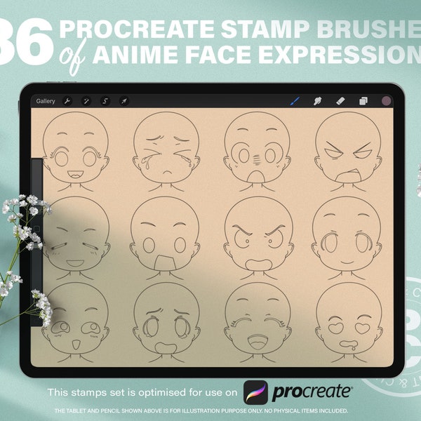 46 Procreate Anime Female Head and Body Brush Stamps Set. 34 Manga Girl ...