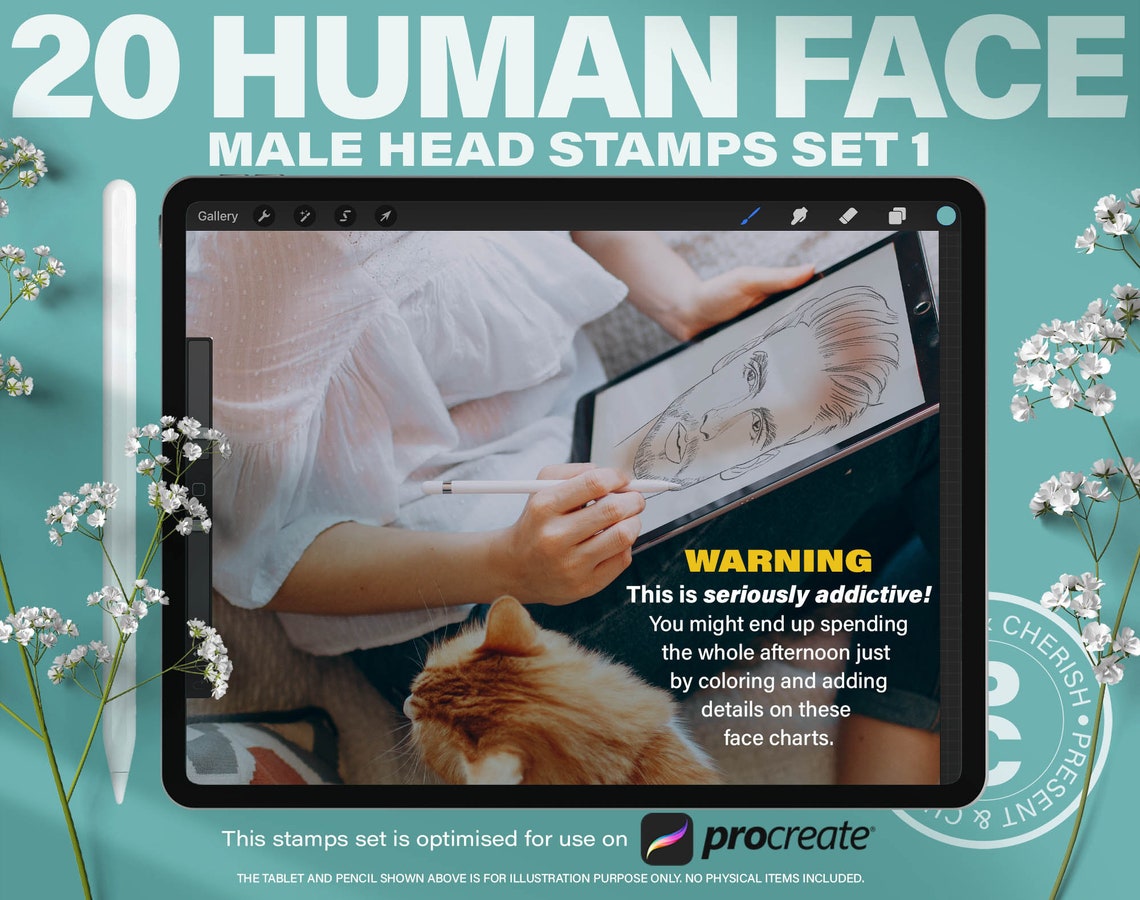 20 Procreate Man Face Templates Brushes. Bald Head Male Blank | Etsy