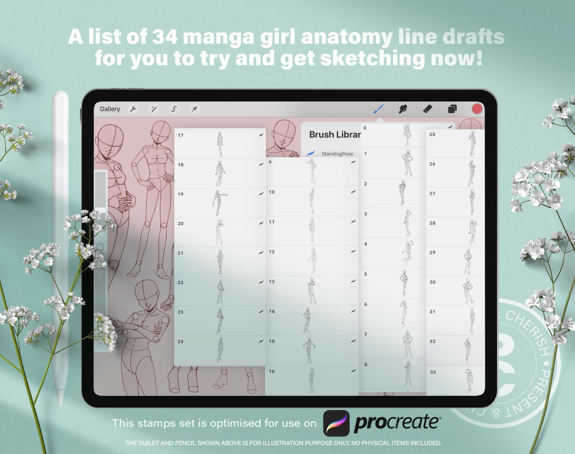 46 Procreate Anime Female Head and Body Brush Stamps Set. 34 | Etsy