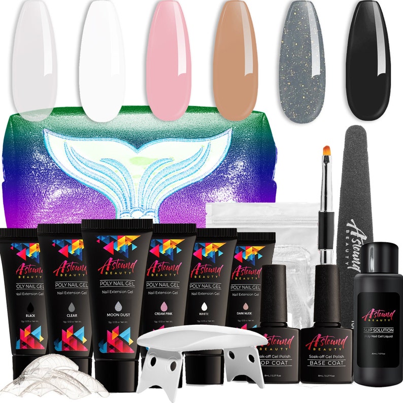 Polygel Nail Kit With Led Lamp Slip Solution Black And Etsy