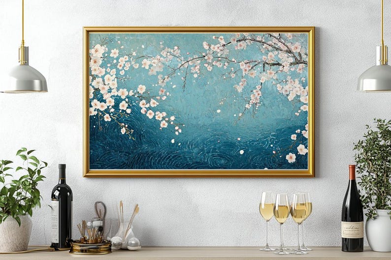 Cherry Blossom TV Frame Art: Japandi Floral Oil Painting (printable ...