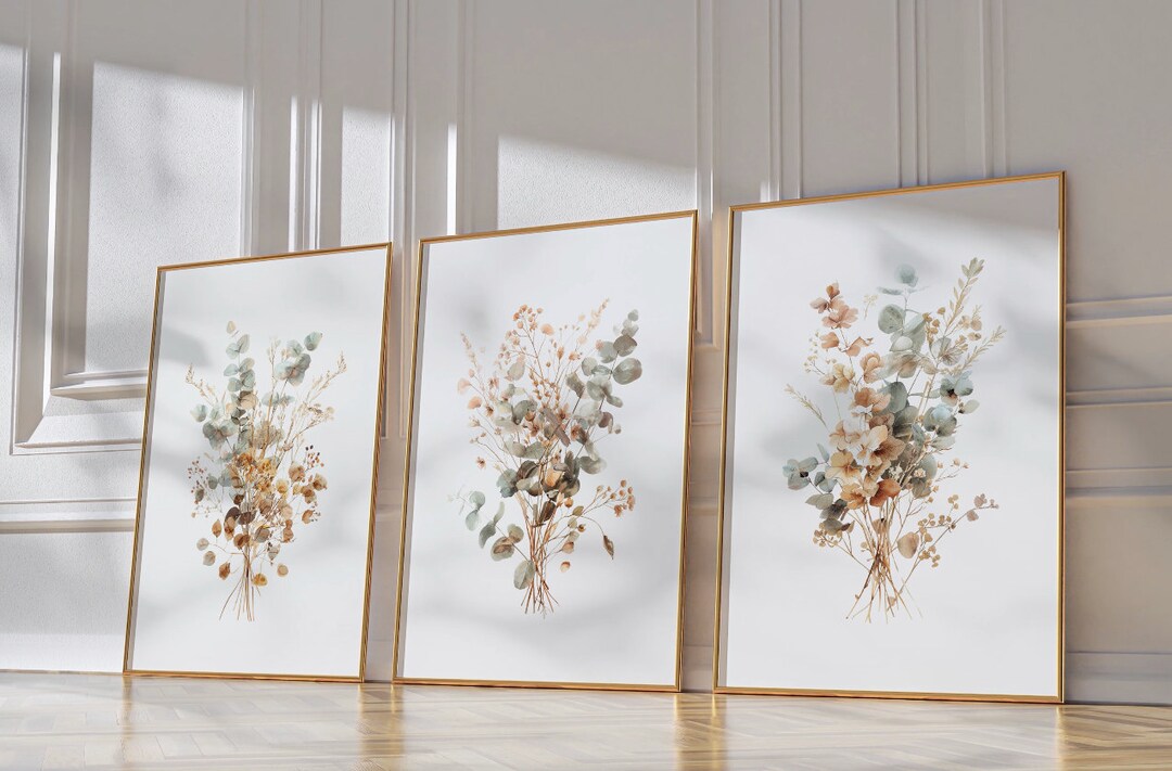 Wildflower Green Watercolor Botanical Prints - Set of 3 Wildflower Art ...