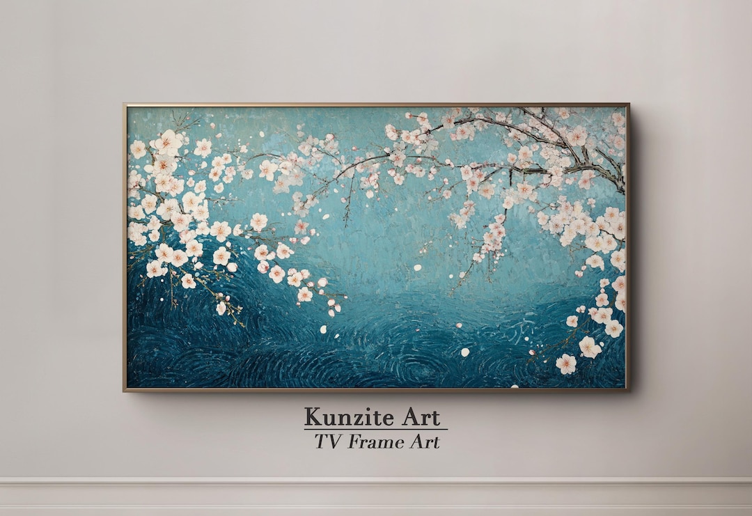 Cherry Blossom TV Frame Art: Japandi Floral Oil Painting (printable ...