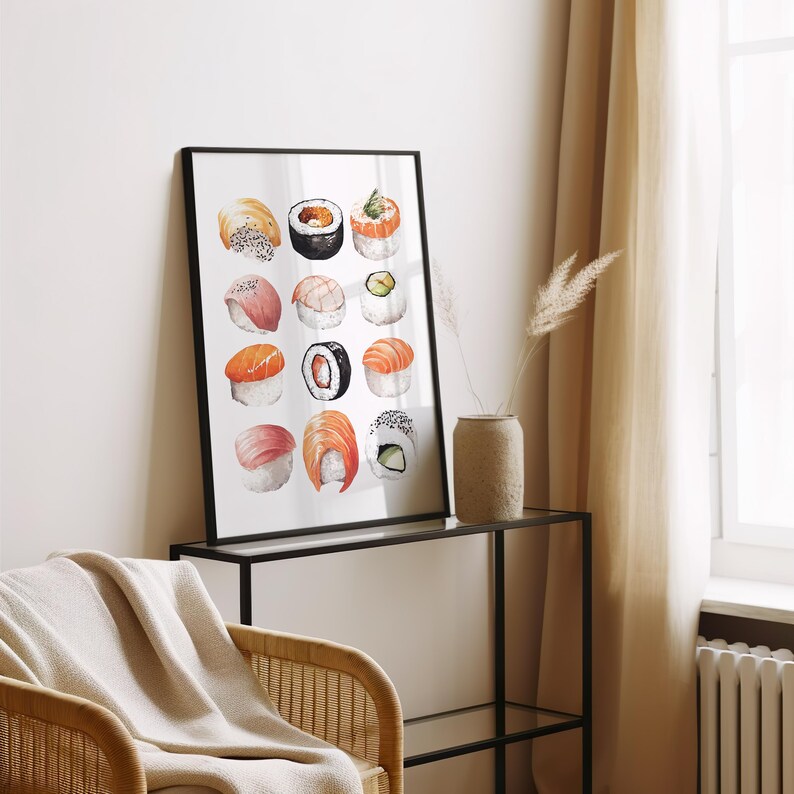 Watercolor Sushi Art Print – Japanese Kitchen Decor (digital Download ...