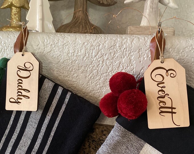 Wooden Name Tag With Beads // Engraved Name Tag // Christmas | Etsy