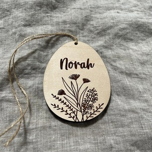 Wooden Egg Shaped Easter Name Tag // Easter Basket Name Tag // Engraved ...