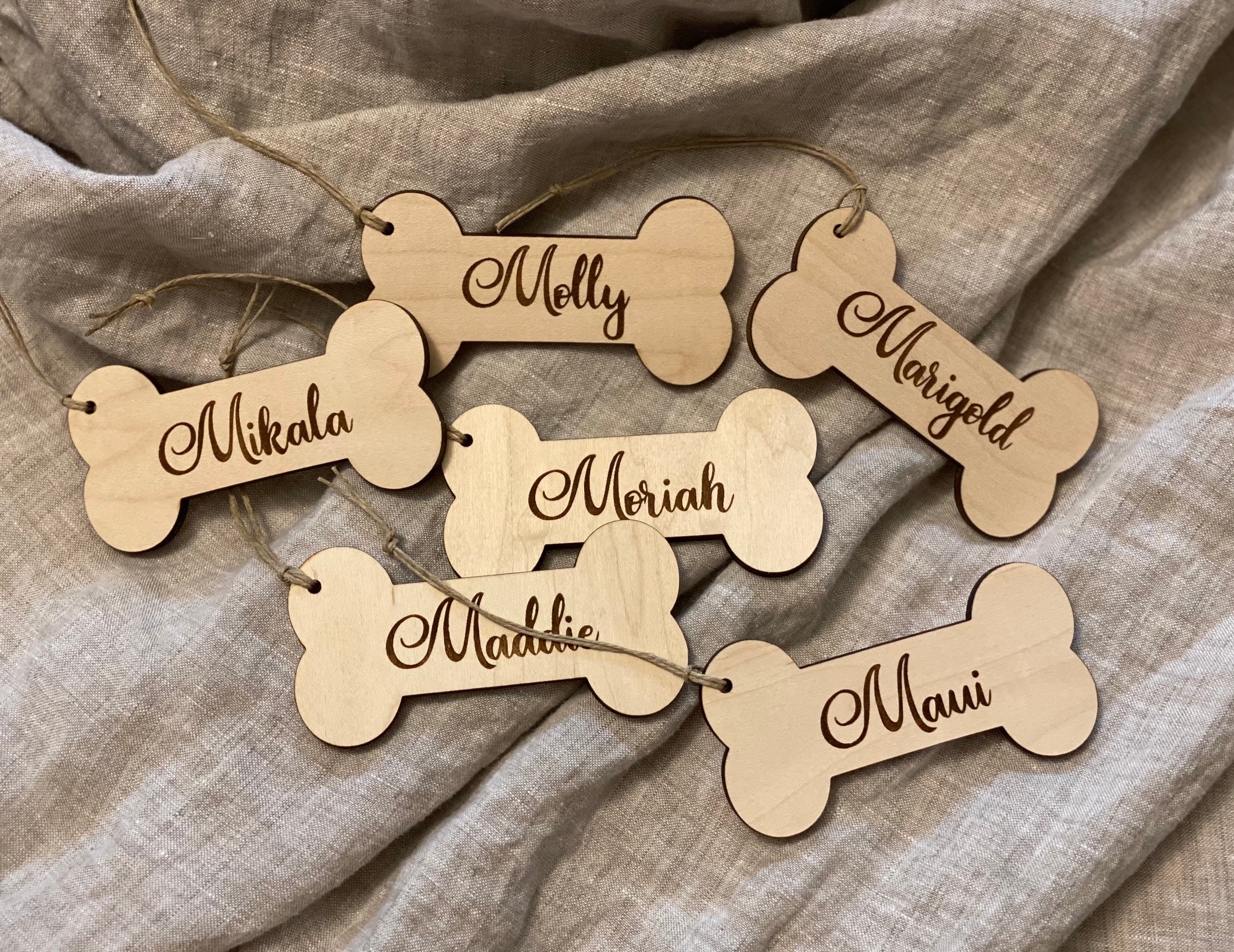 Custom Wooden Dog Bone Stocking Tag // Dog Christmas Name Tag - Etsy