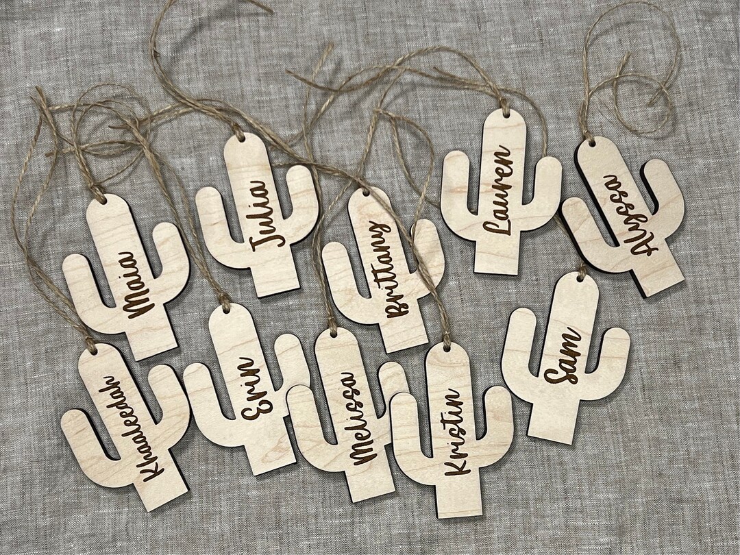 Wooden Cactus Name Tag // Engraved Cactus Name Tag // Cactus Name Tag ...