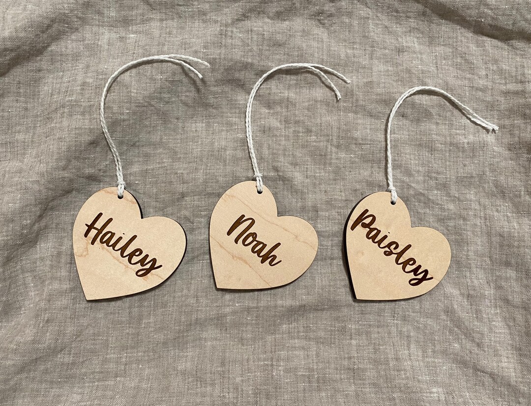 Wooden Heart Name Tag // Engraved Heart Name Tag // Valentine’s Day ...