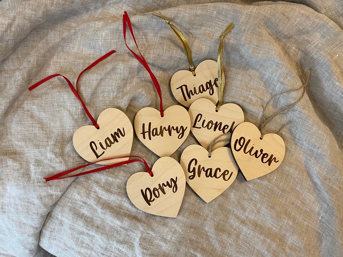 Wooden Heart Name Tag // Engraved Heart Name Tag // | Etsy