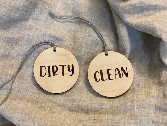 Custom Double Sided Wooden Laundry Basket Labels // Dirty - Etsy