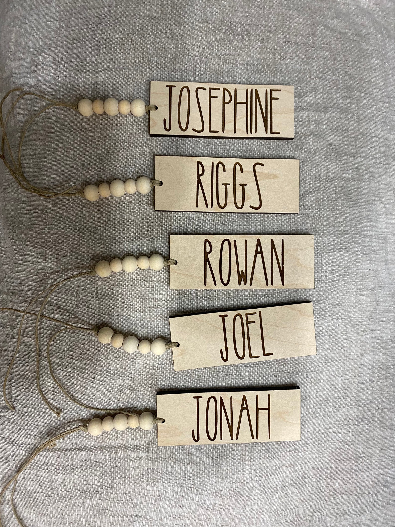 Wooden Name Tag With Beads // Engraved Name Tag // Christmas - Etsy