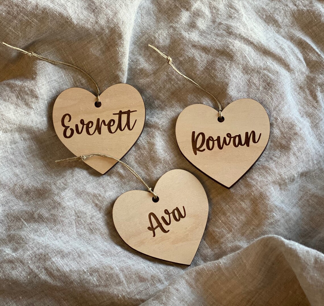 Wooden Heart Name Tag // Engraved Heart Name Tag // | Etsy