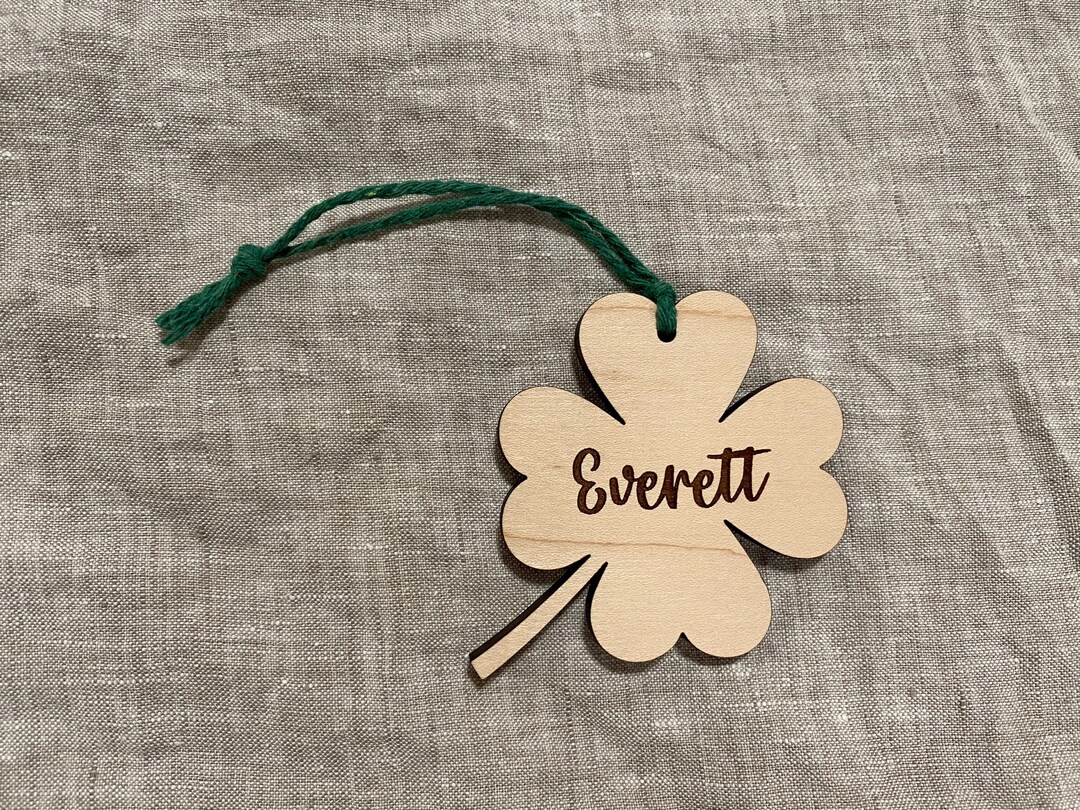 Wooden Clover Name Tag // Engraved Clover Name Tag // Valentine’s Day ...