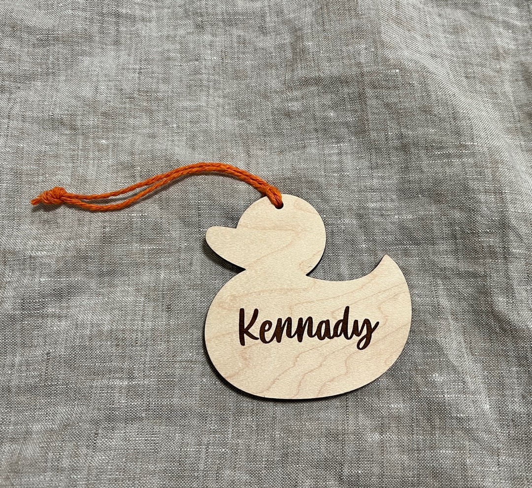 Wooden Rubber Duck Name Tag // Engraved Duck Name Tag // Duck Name Tag ...