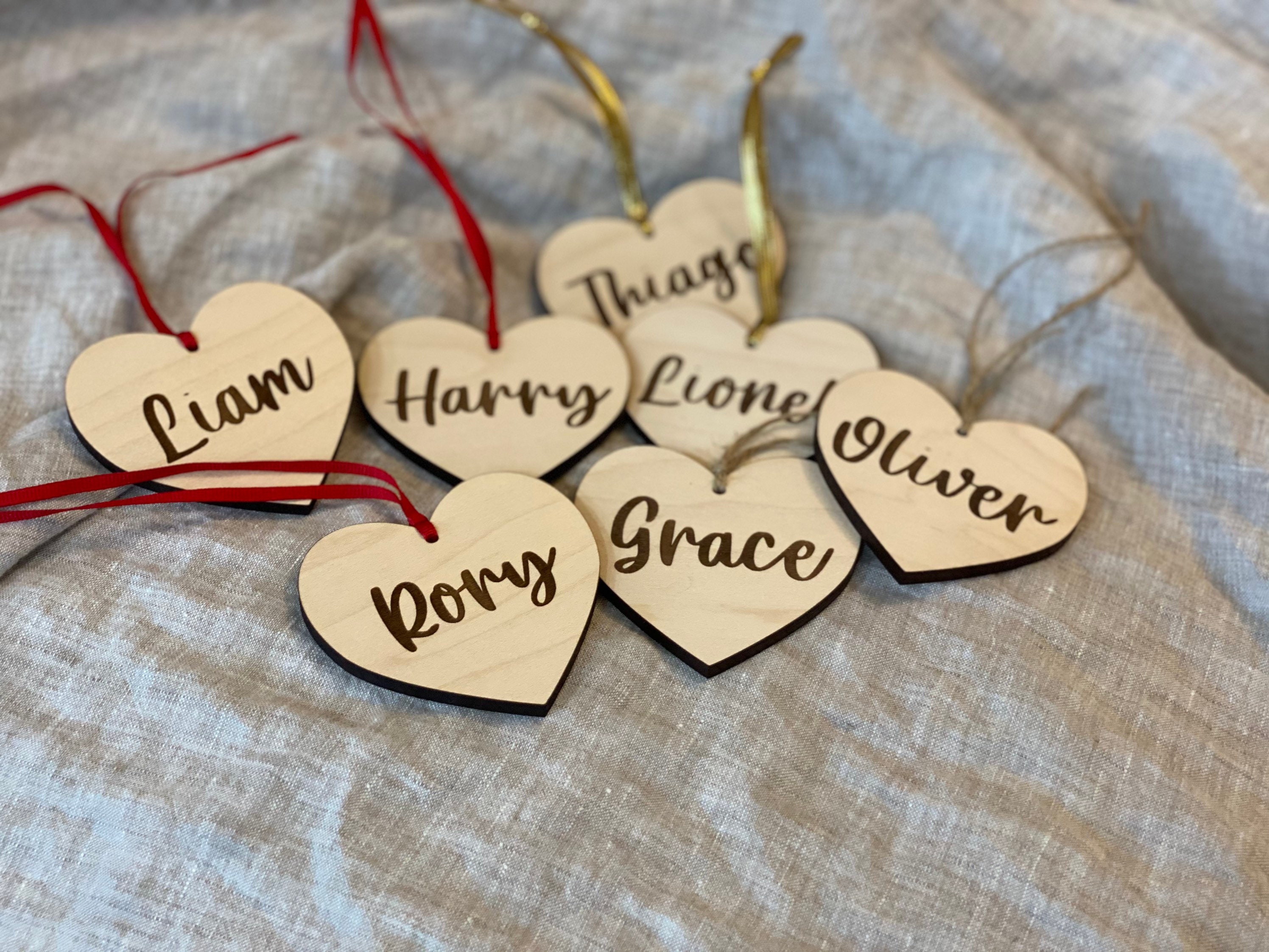 Wooden Heart Name Tag // Engraved Heart Name Tag // Wedding - Etsy