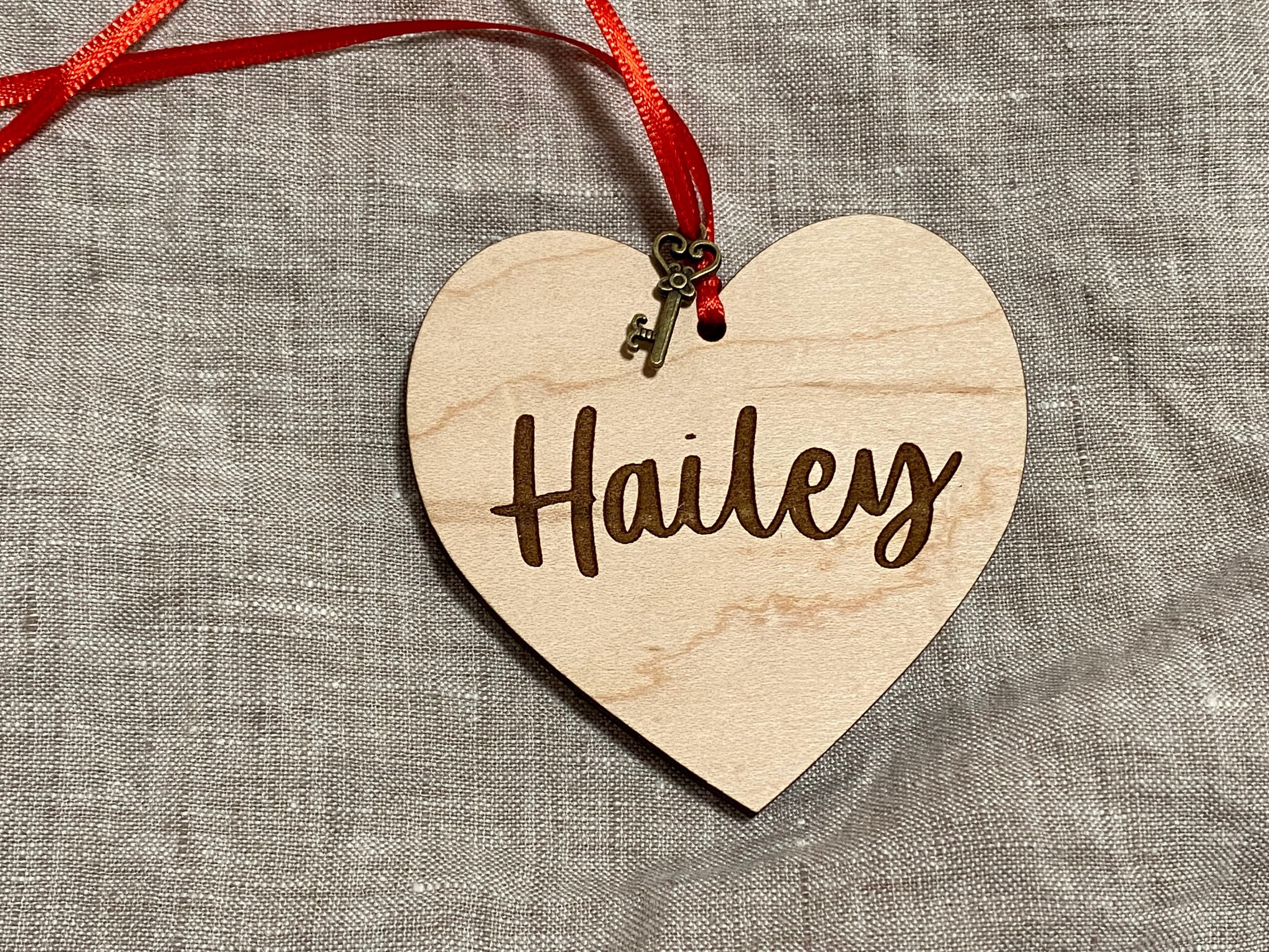 Wooden Heart Name Tag With Small Key // Engraved Heart Name Tag ...