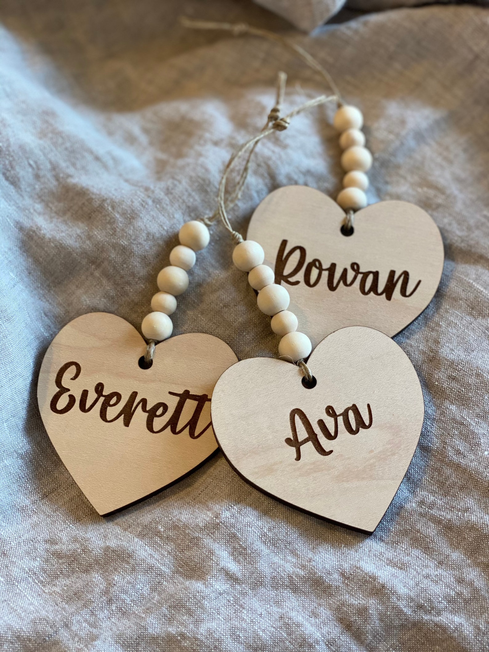 Wooden Heart Name Tag With Beads // Engraved Heart Name Tag // - Etsy