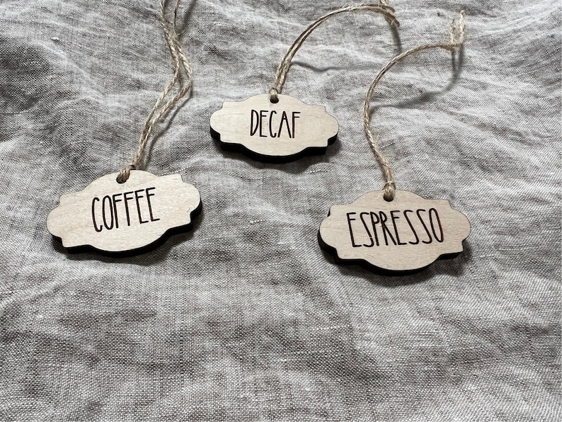 Custom Wooden Coffee Bar Labels // Wood Labels for Organizing - Etsy