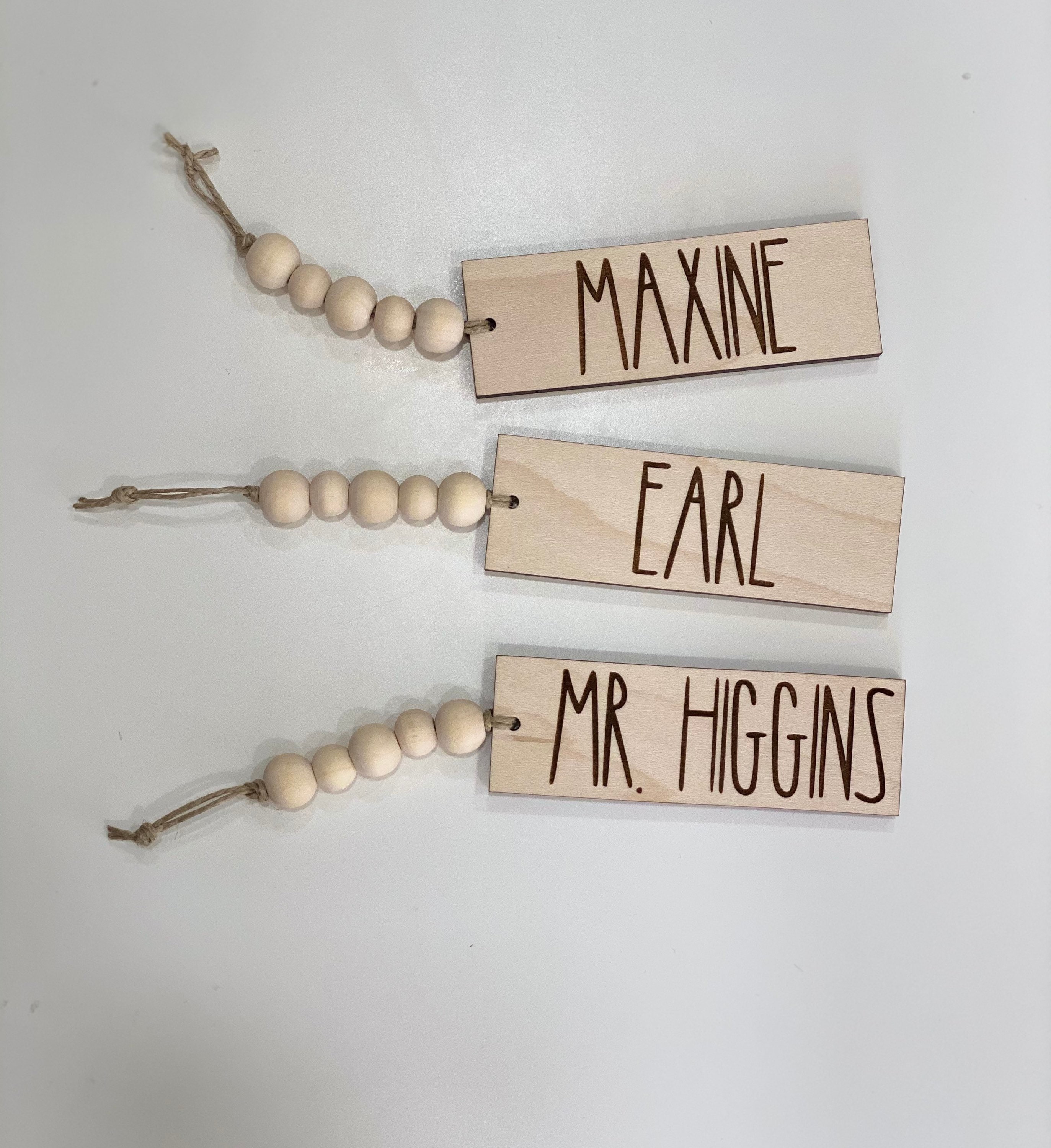 Wooden Name Tag With Beads // Engraved Name Tag // Christmas | Etsy