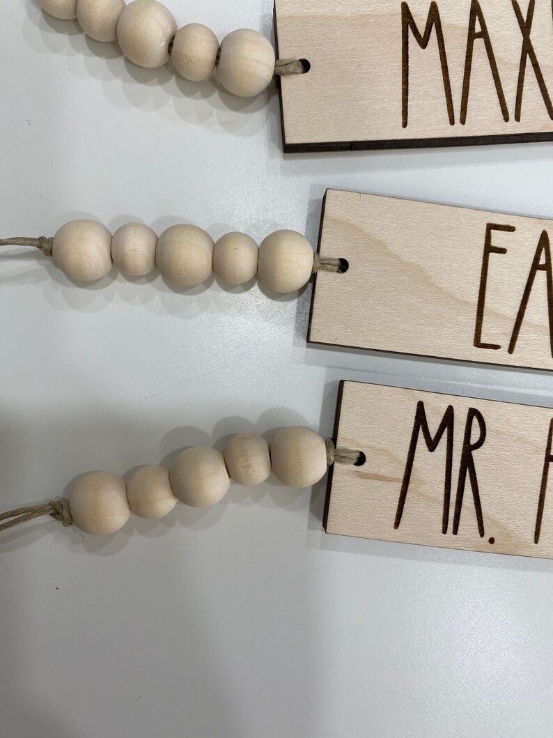 Wooden Name Tag With Beads // Engraved Name Tag // Christmas | Etsy