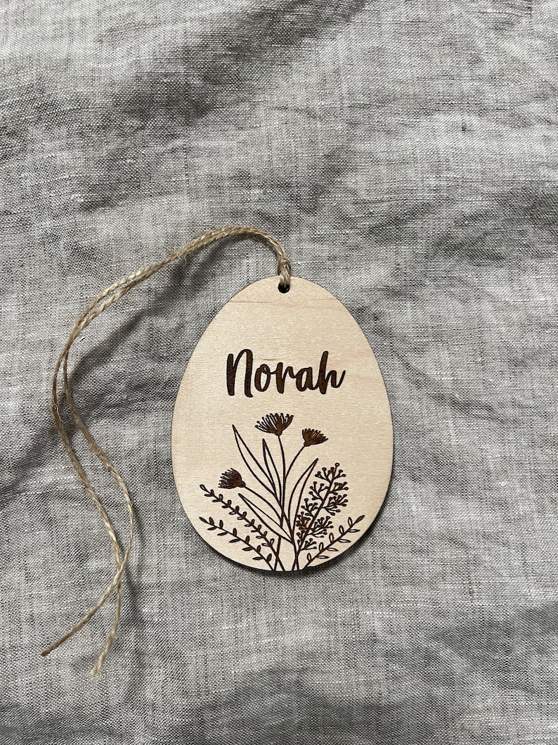Wooden Egg Shaped Easter Name Tag // Easter Basket Name Tag // - Etsy