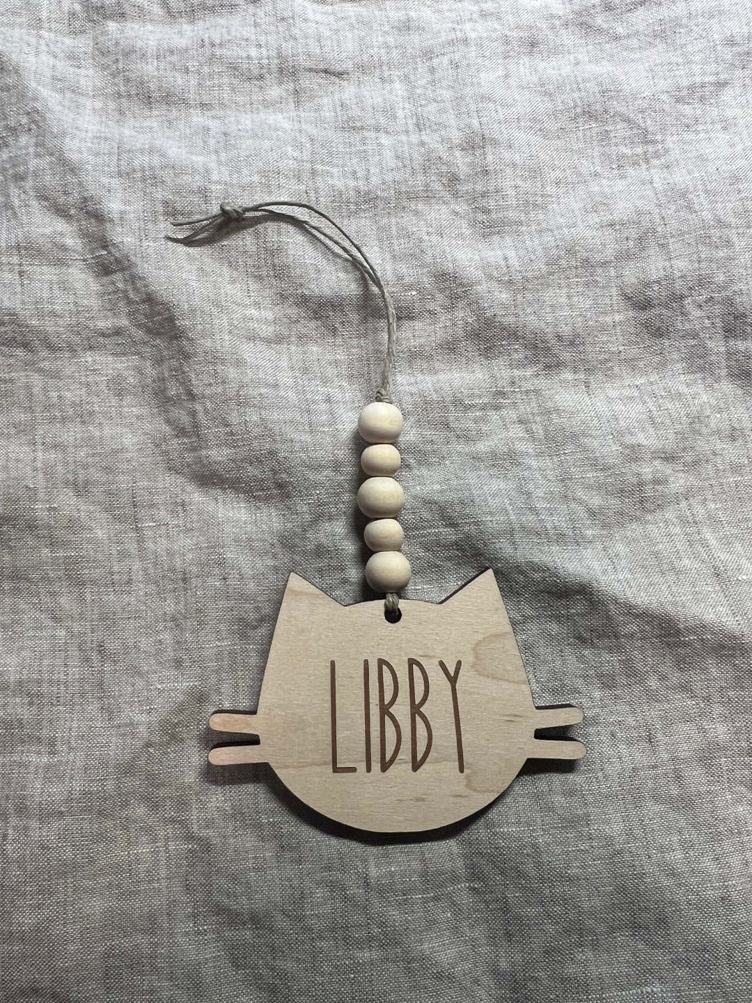 Custom Wooden Cat Tag With Beads // Cat Gift Name Tag // Engraved Cat ...