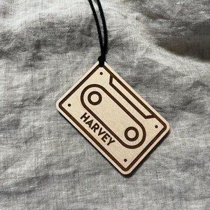 Wooden Cassette Tape Name Tag // Engraved Cassette Tape Name Tag ...