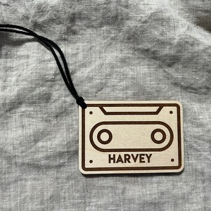Wooden Cassette Tape Name Tag // Engraved Cassette Tape Name Tag ...
