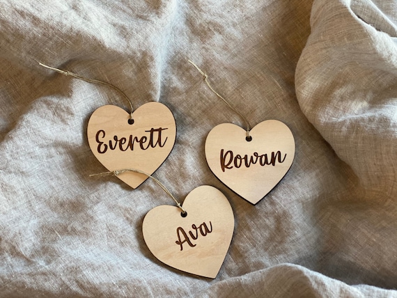 Wooden Heart Name Tag // Engraved Heart Name Tag // | Etsy