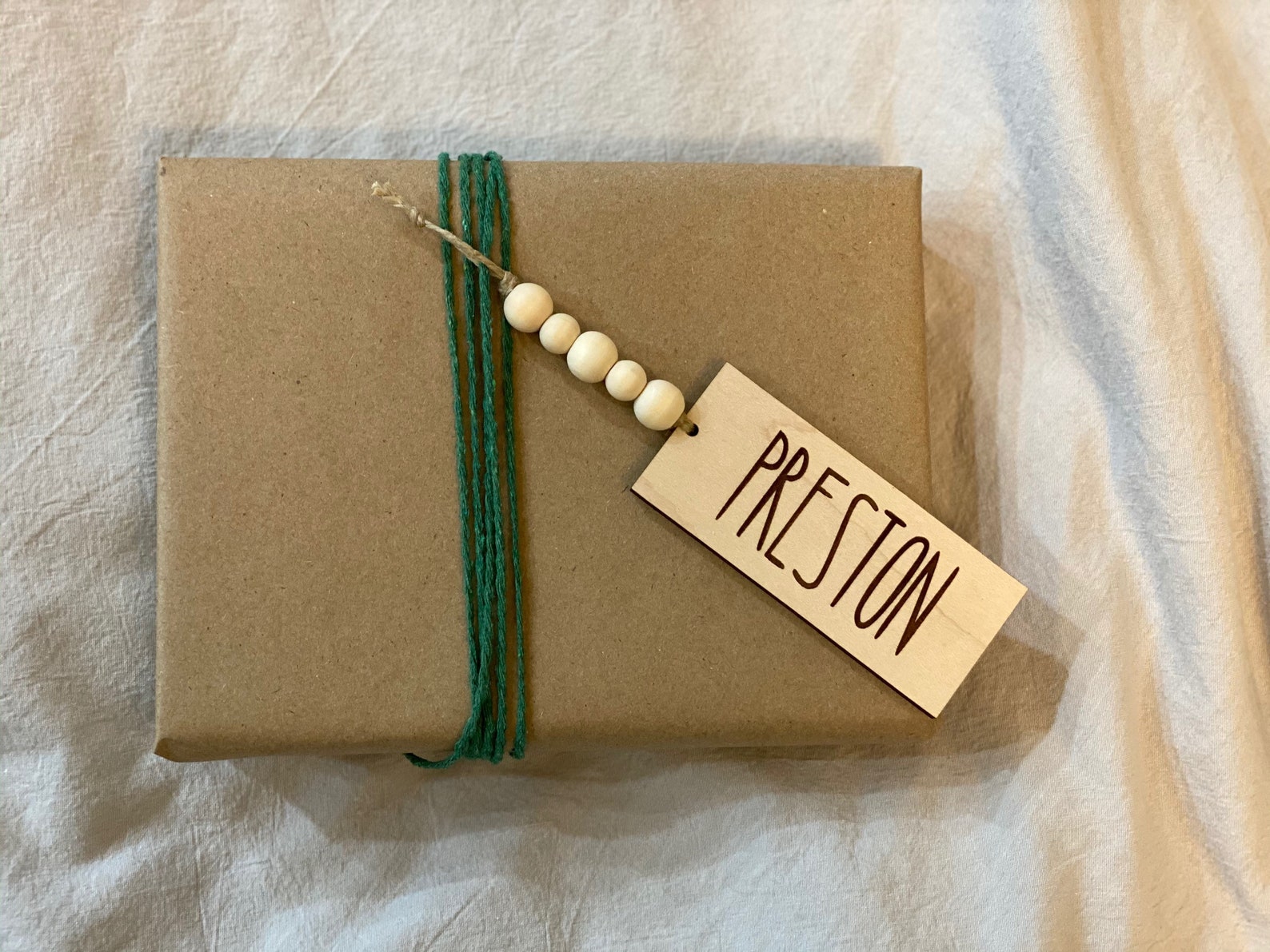 Wooden Name Tag With Beads // Engraved Name Tag // Christmas Stocking ...