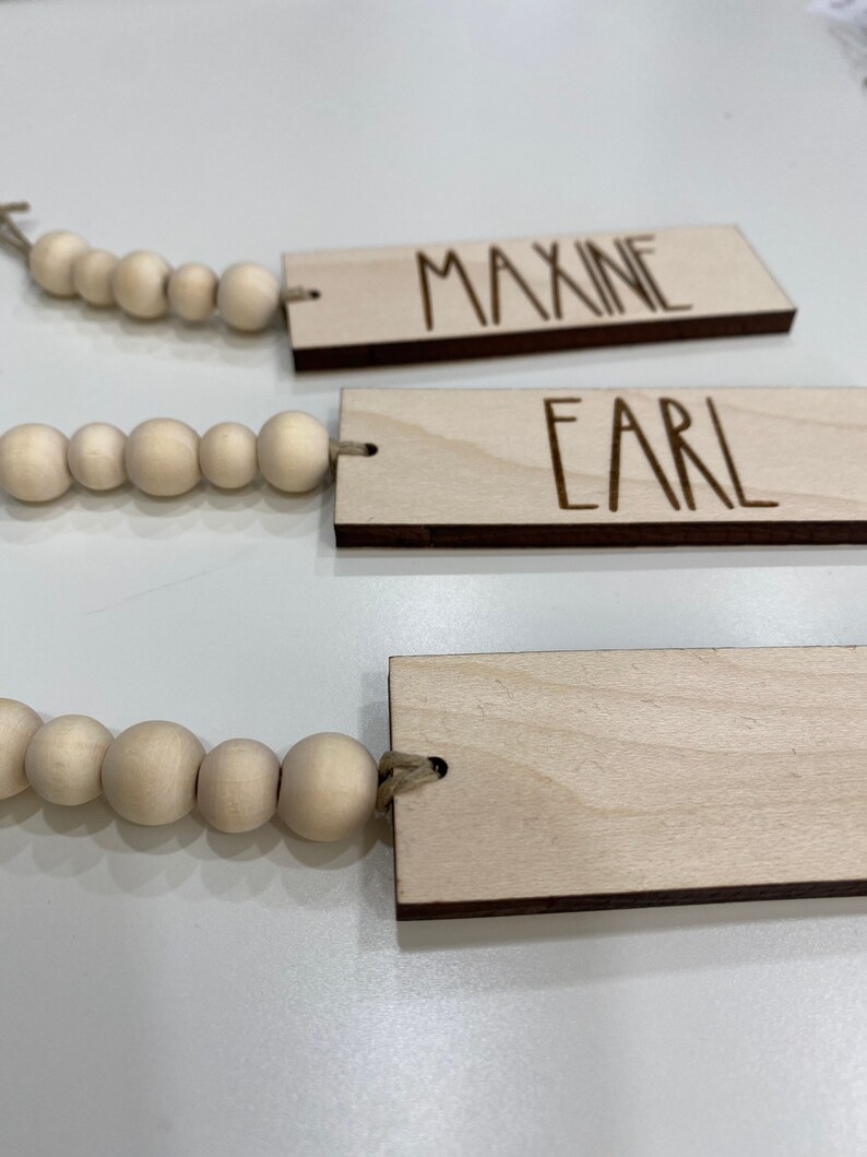 Wooden Name Tag With Beads // Engraved Name Tag // Christmas | Etsy