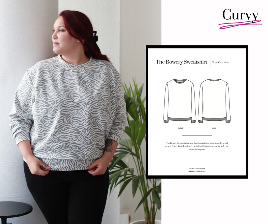 Bowery Curvy Sweatshirt PDF Sewing Pattern - Etsy