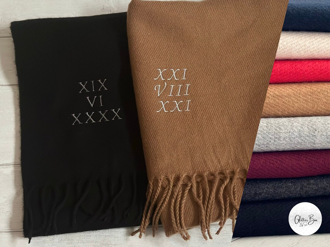 Roman Numerals Embroidered Scarf - Etsy UK