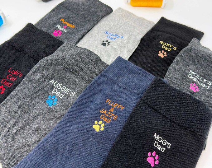 Custom Pet Parent Socks With Embroidered Cat or Dog Name & Paw Print ...