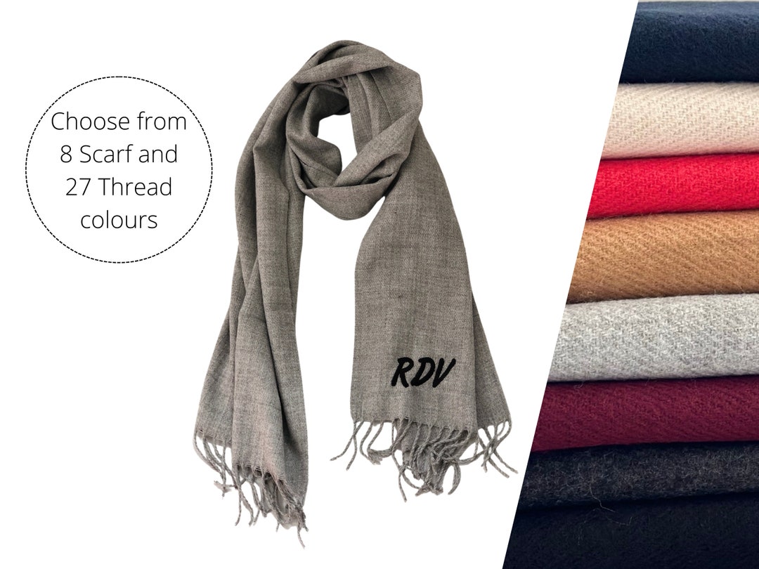 Bold Font Embroidered Personalised Scarf with Initials, Name or numbers ...
