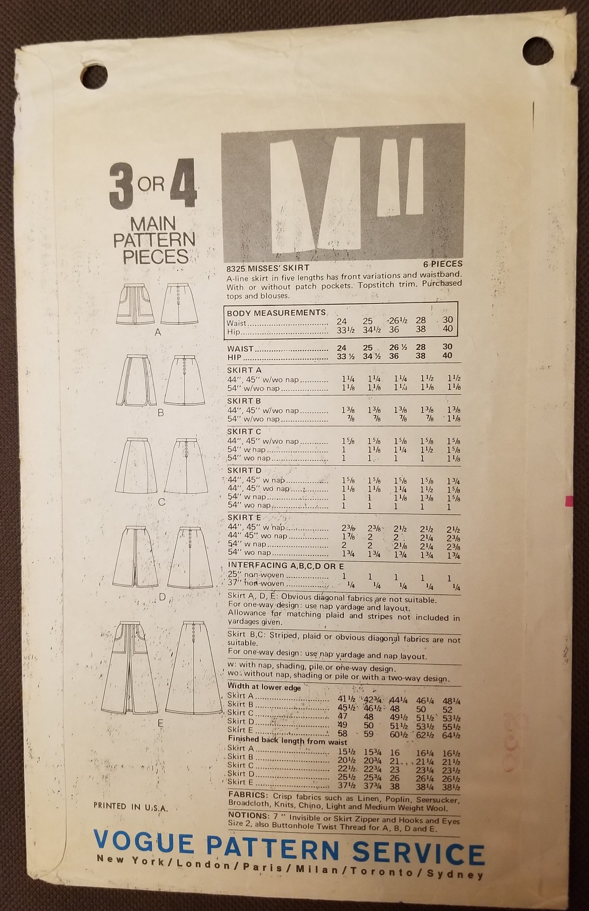 Vogue 8325 very Easy Sewing Pattern Size: Waist - Etsy