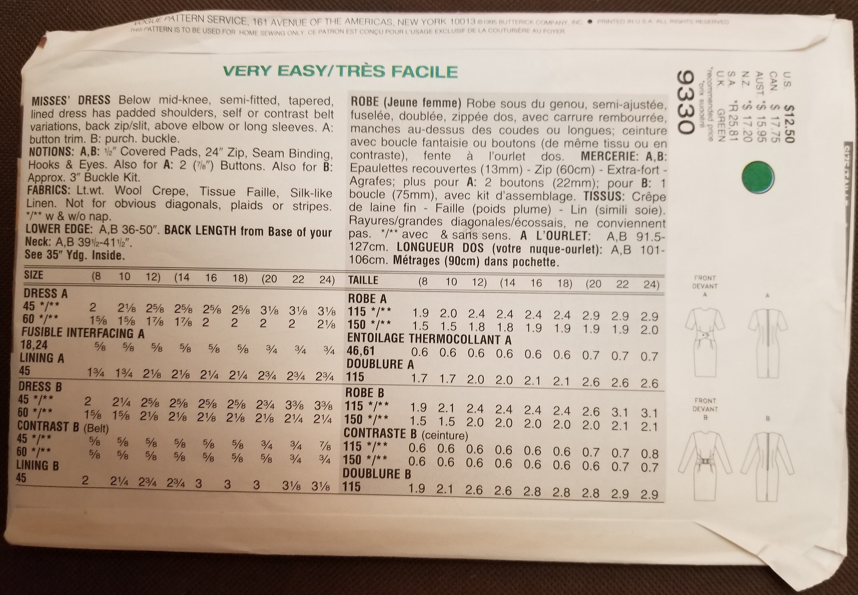 UNCUT Vogue 9330 the Vogue Woman Sewing Pattern, Size 14-16-18, Misses ...