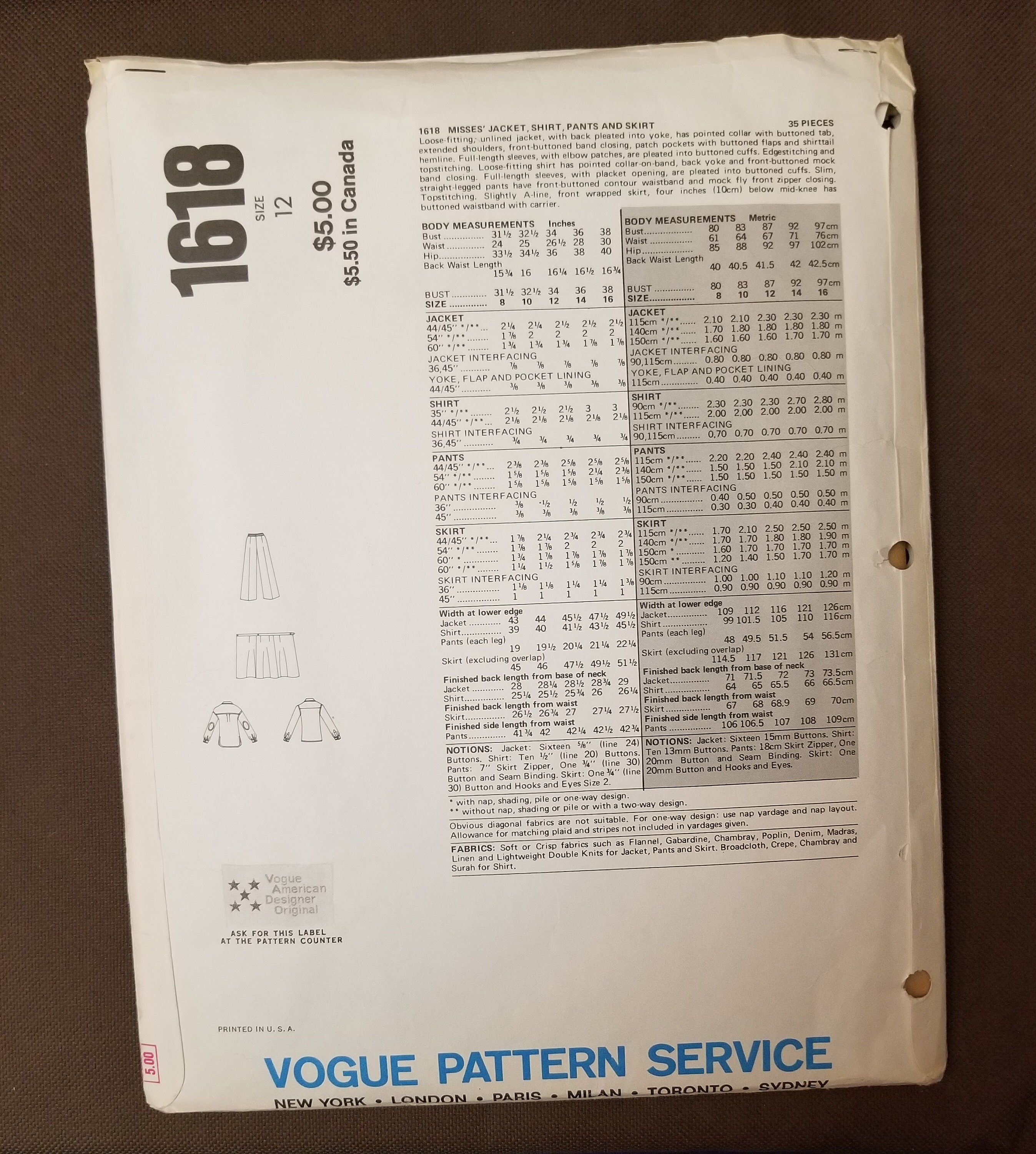 UNCUT Vogue 1618 American Designer: Calvin Klein Sewing Pattern, Size ...