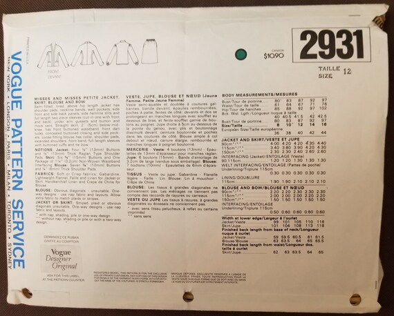 Vogue Patterns Designer Orginal Valentino 2931 Craft Supplies & Tools ...