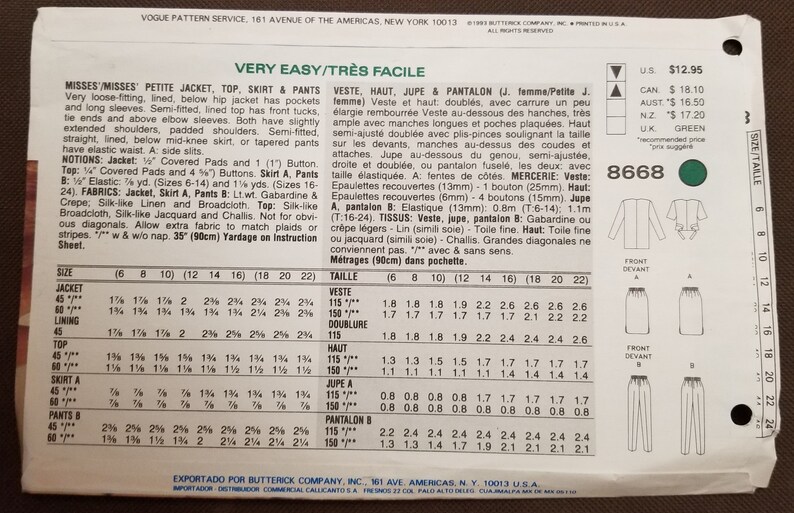 UNCUT Vogue 8668 the Vogue Woman Sewing Pattern | Etsy