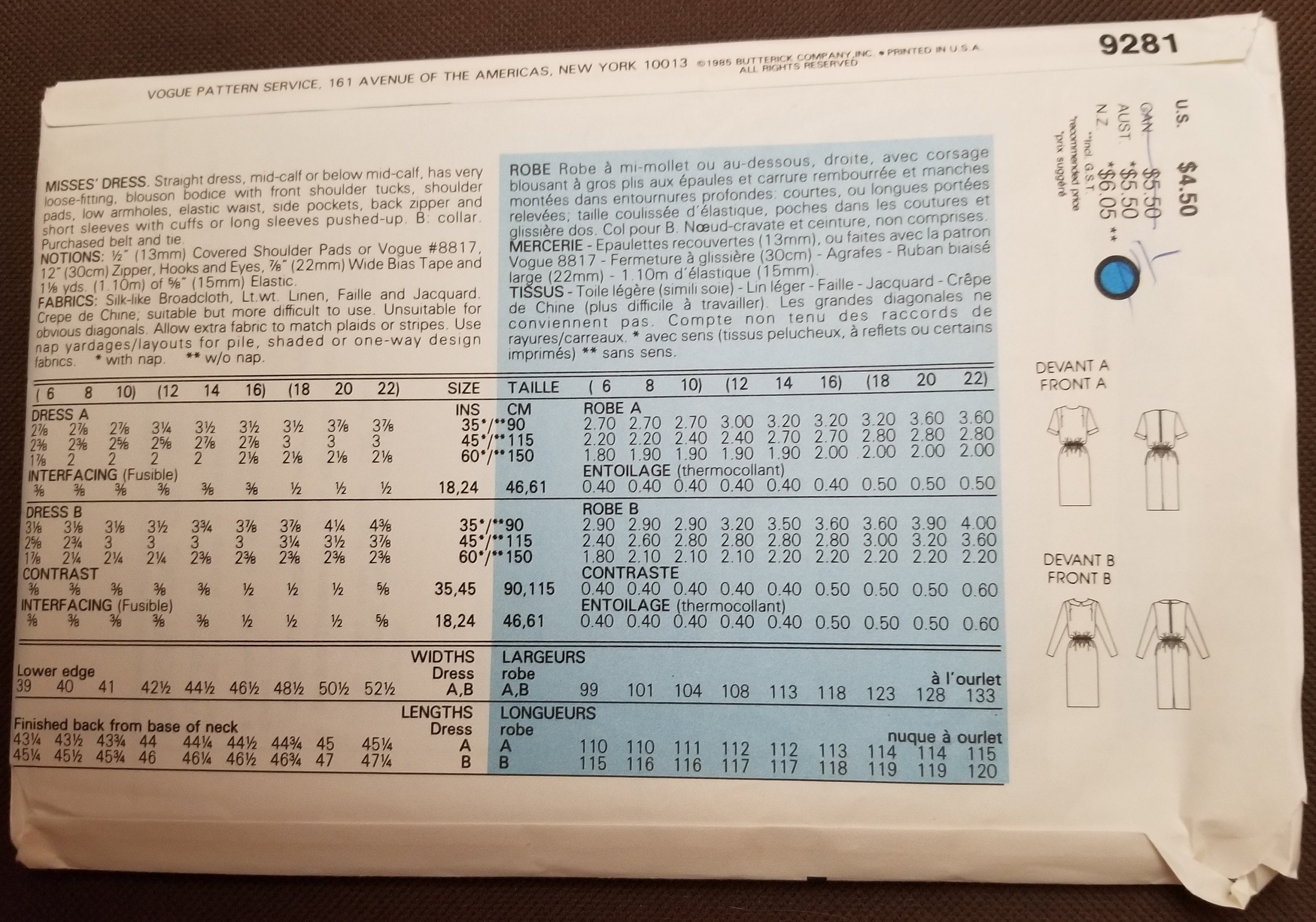 UNCUT Vogue 9281 very Easy Very Vogue Sewing Pattern, Size 12-14-16 ...