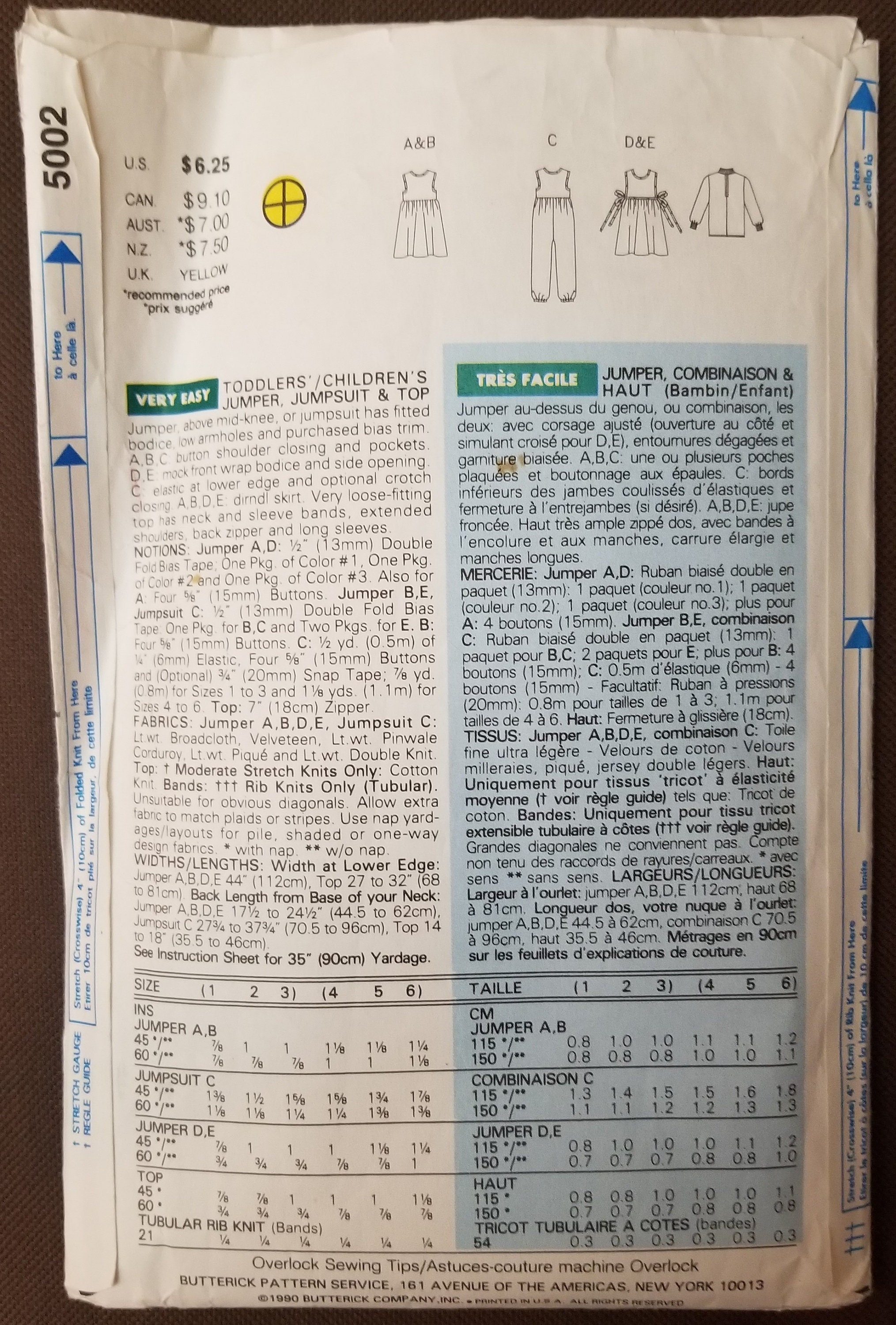 Butterick 5002 Ruth Scharf Sewing Pattern, Size 1-2-3, Partially Cut to ...